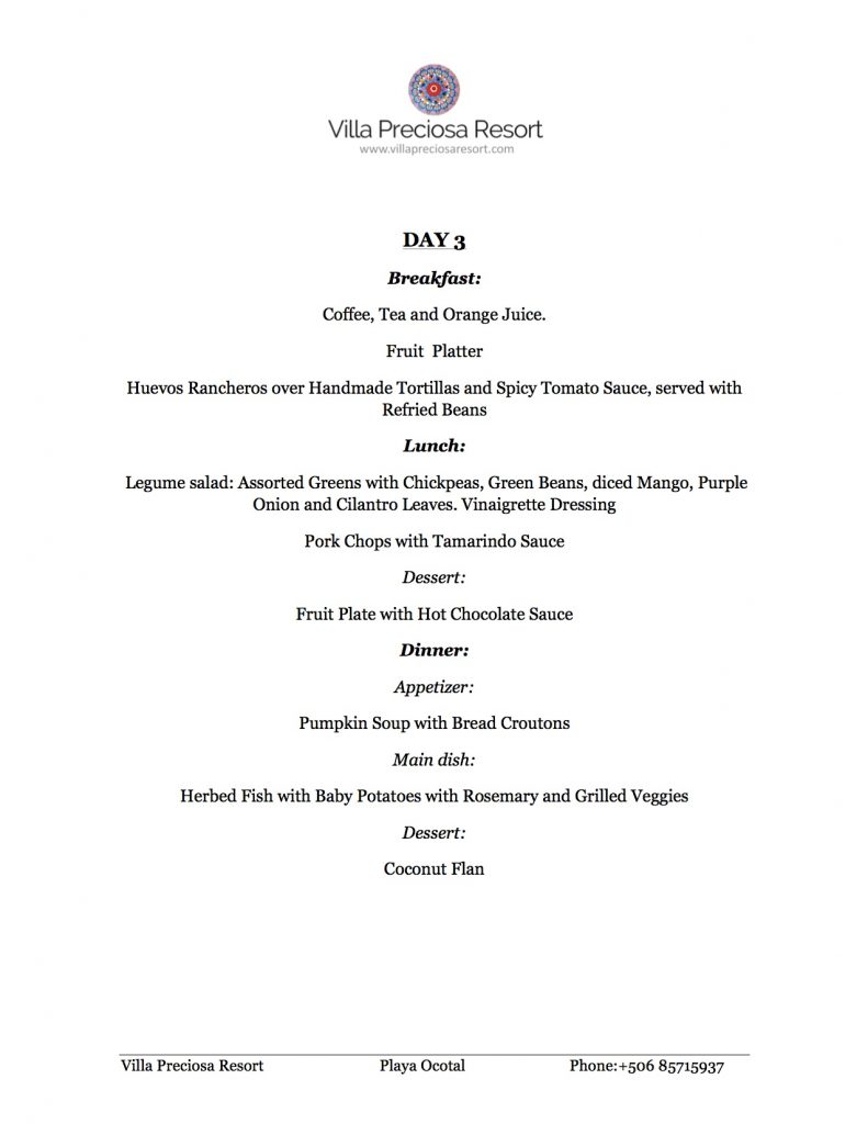 Our Menu - Villa Preciosa Resort